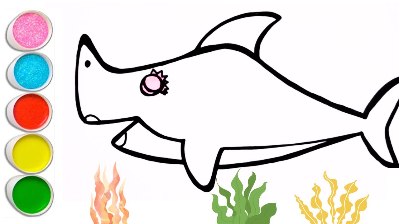 How to Draw a Pink Mummy Shark Drawing Coloring Painting for Kids ...