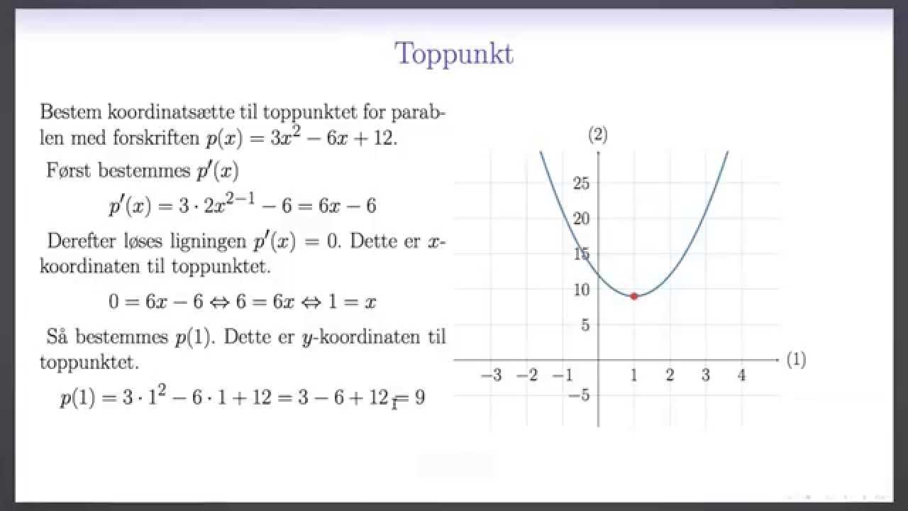 Andengradspolynomiet L5 - Bestemmelse af toppunkt (uden cas) - YouTube