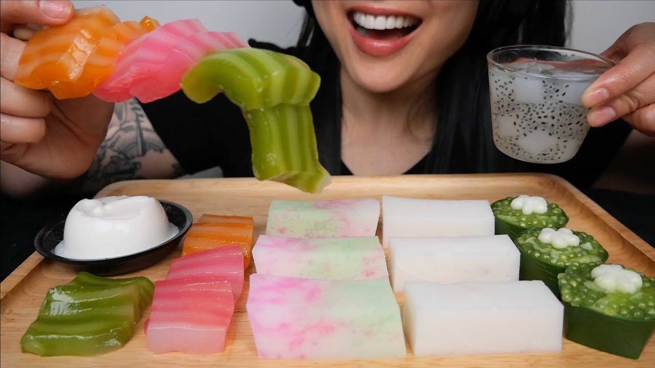 THAI DESSERT *JELLO + LAYER CAKE + PUDDING (ASMR EATING SOUNDS) NO ...