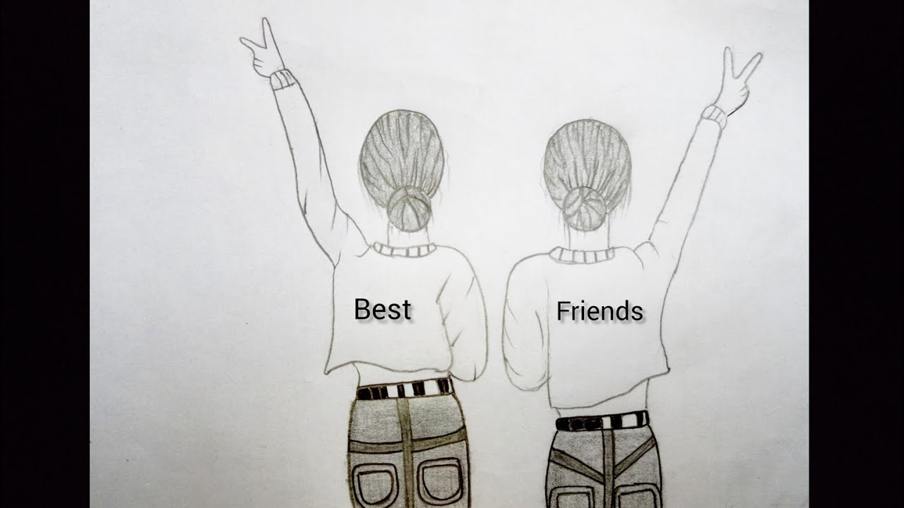 Drawing pencil sketch / Happy friendship day drawing/ step by step for ...
