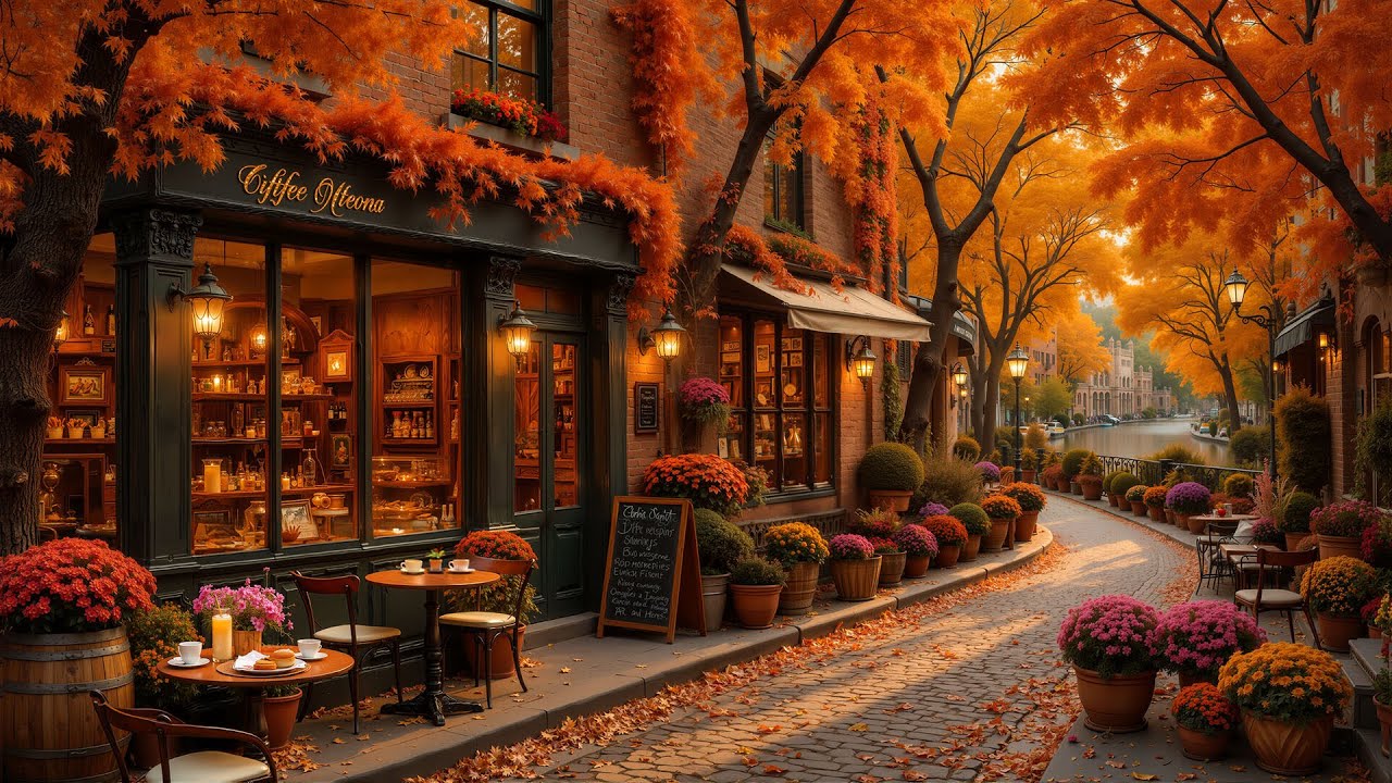 Happy October Autumn Morning & Cozy Coffee Shop Ambience 🍂 Elegant ...