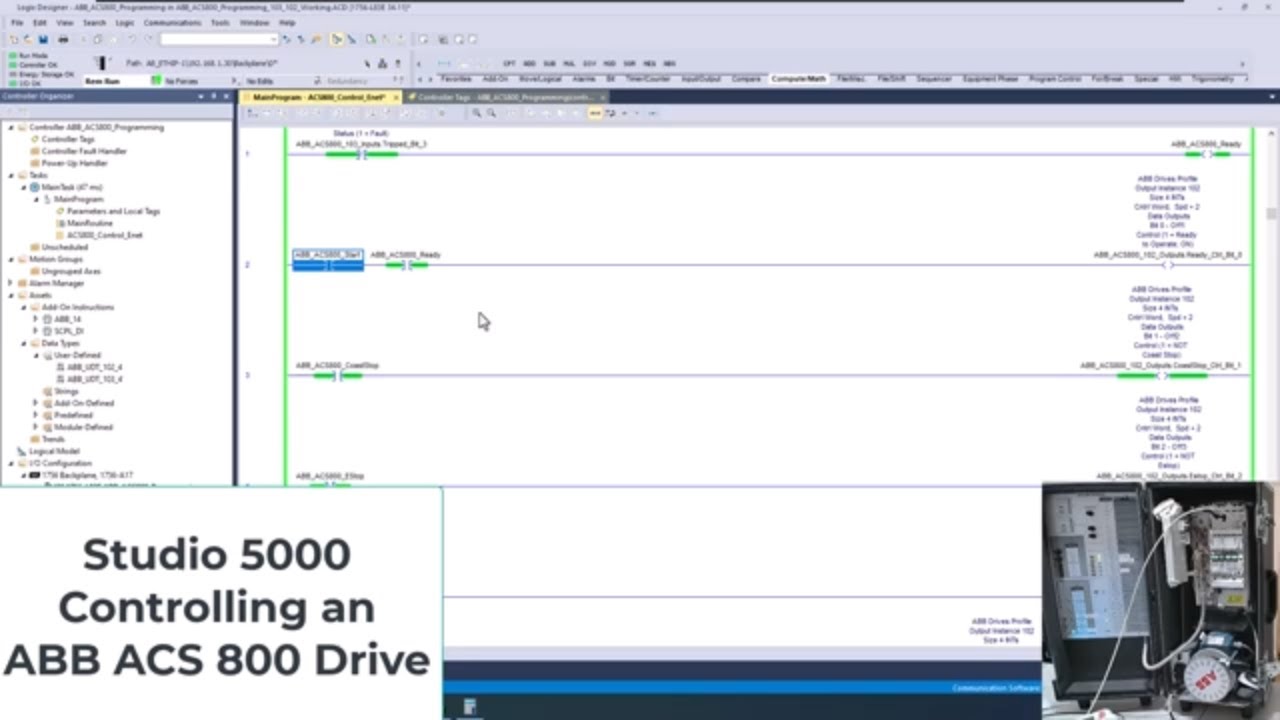 Studio 5000 Controlling an ABB ACS 800 Drive - YouTube