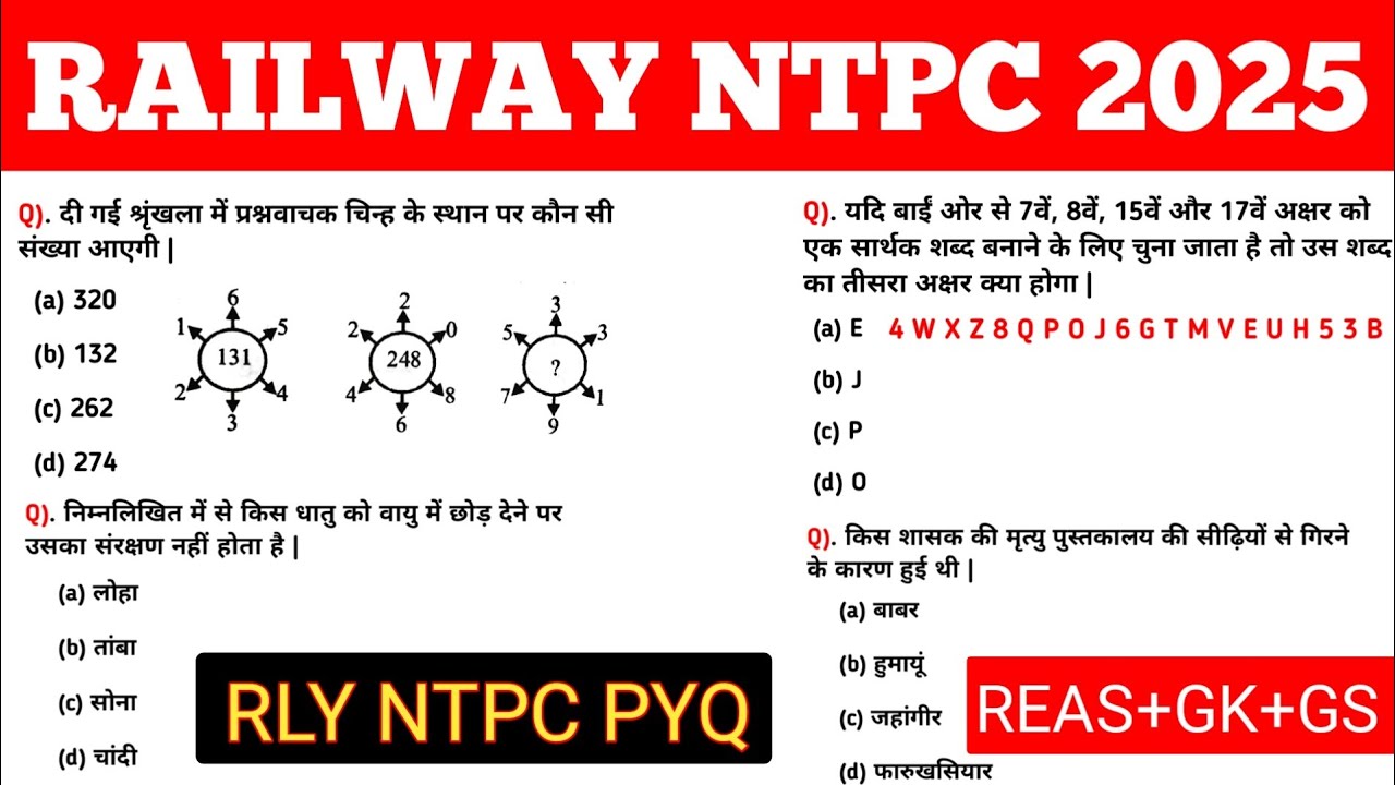 RAILWAY NTPC PREVIOUS YEAR QUESTION PAPER | GK GS PREVIOUS YEAR ...