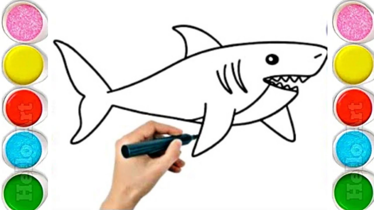How To Draw cute shark Drawing, Painting & Coloring For Kids and ...