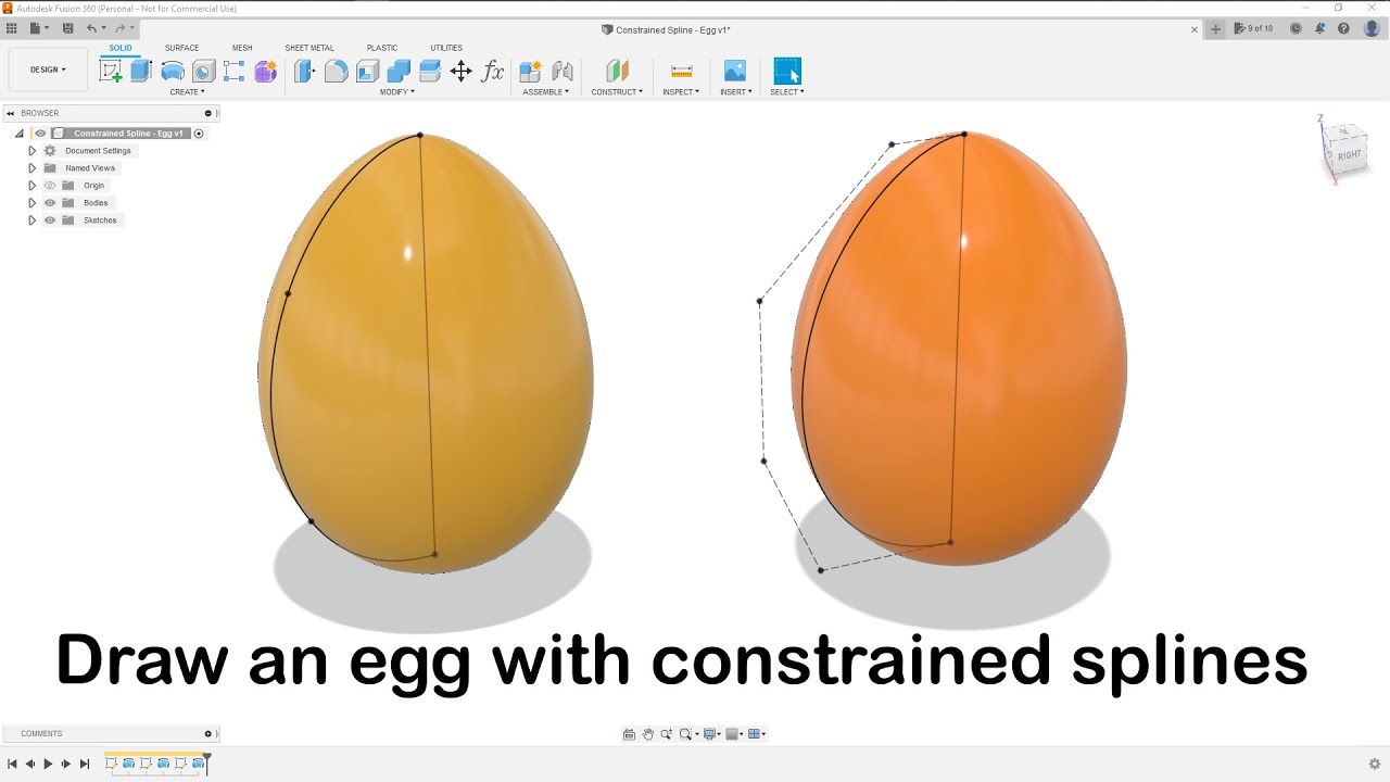 Fusion 360 - Drawing an egg with constrained splines - YouTube