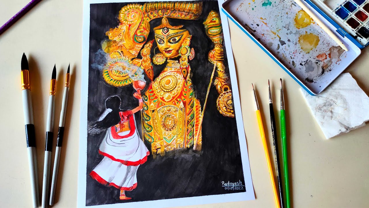 Maa Durga Painting I Watercolor Painting I Time-lapse I Pradnyesh Art ...