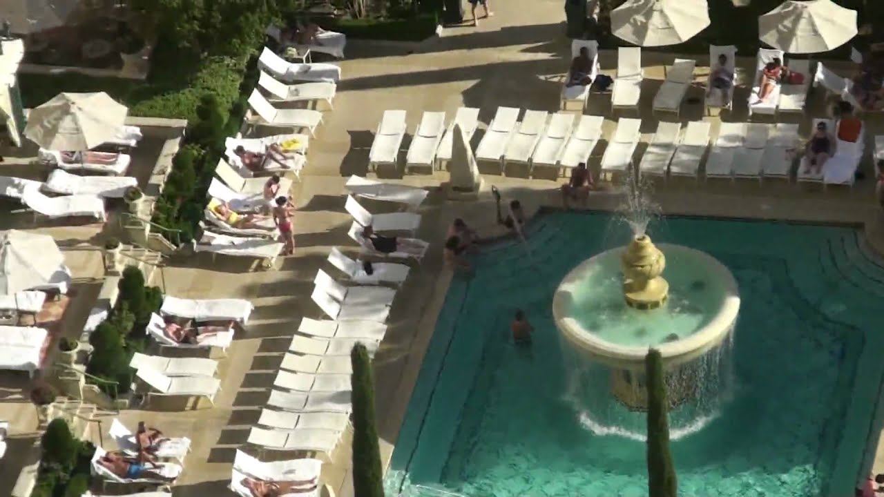 bellagio pool view from the tower - YouTube