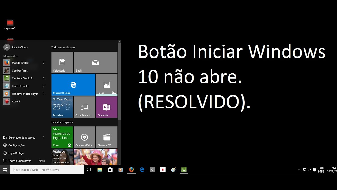 Erro do Botão iniciar Windows 10 RESOLVIDO - YouTube