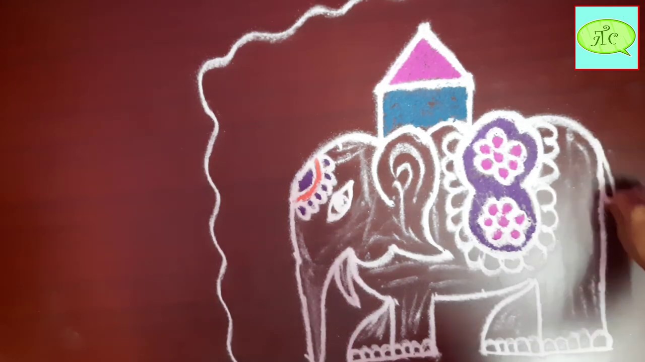 Elephant Rangoli || Elephant Rangoli Designs || Elephant Kolam || Onam ...