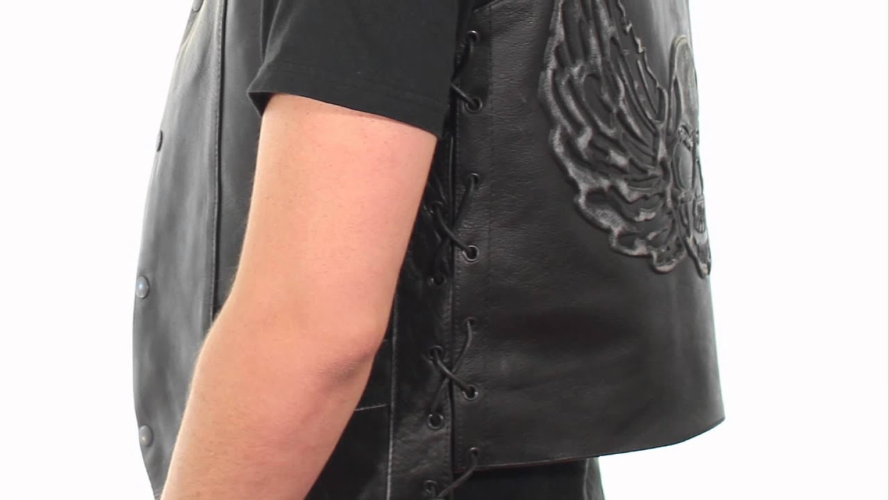 B-96403 Xelement Men's Distressed-Leather Biker Vest at LeatherUp.com ...