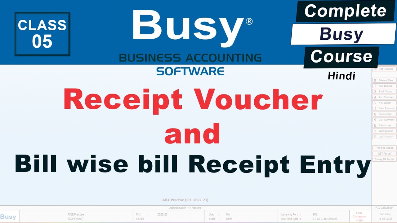 Receipt Voucher in Busy - Bill Wise Bill Payment - Class-5 | Busy ...