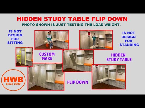 HIDDEN STUDY TABLE FLIP DOWN - Video shown Siting or Standing on table ...