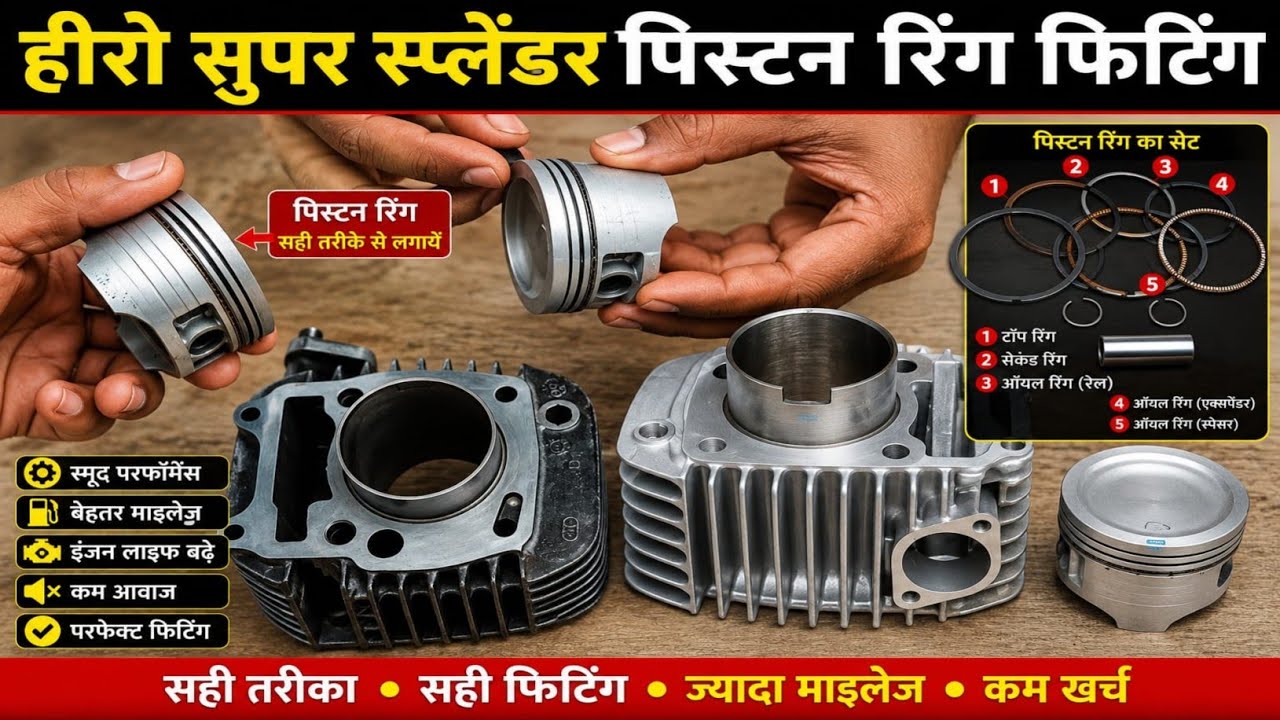 Hero Super Splendor piston ring fitting and installation! हीरो सुपर ...