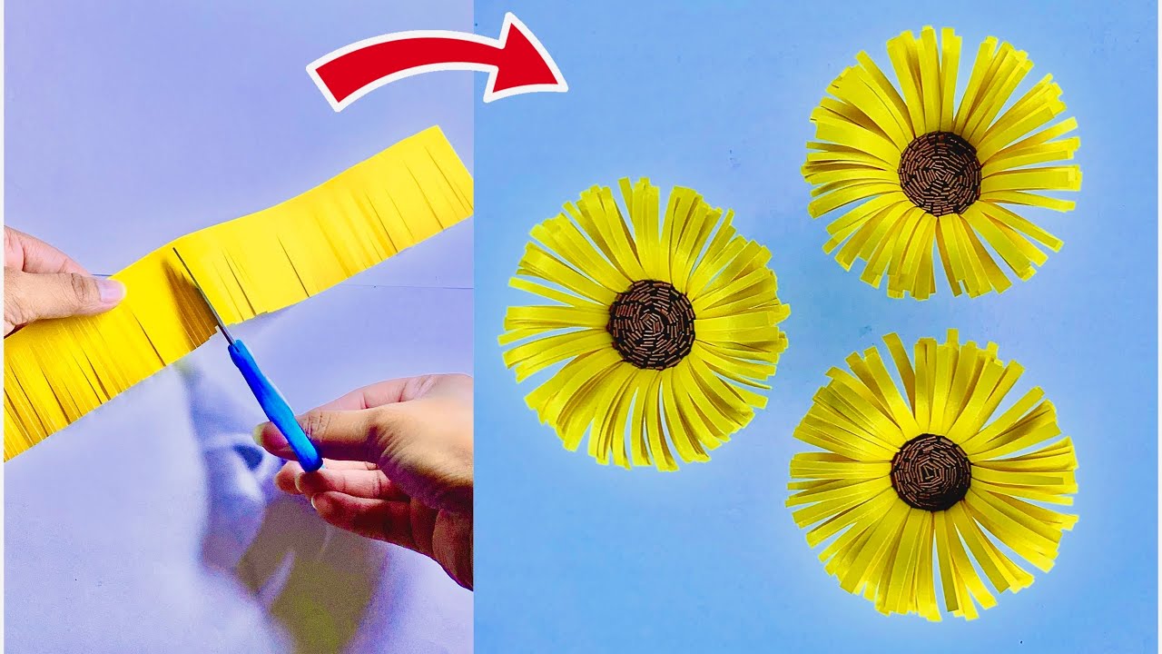 How to make a sunflower / Easy paper sunflower making / Origami ...