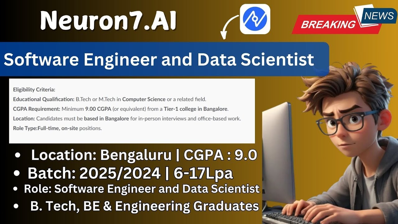 🎯Neuron7 Mega hiring freshers | Role: Software Engineer and Data Scientist | CTC Range 6 - 16 ...