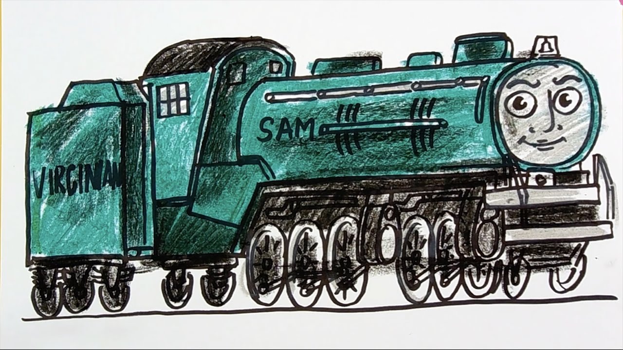 How to draw a locomotive SAM of Thomas and Friends - YouTube
