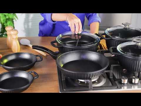 Taç Valeriya Döküm 9 Parça Tencere Seti Siyah