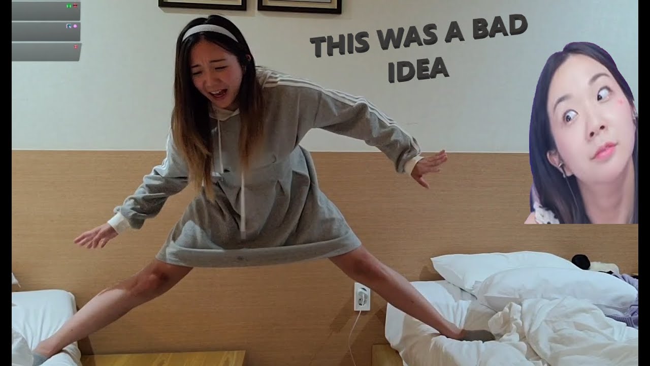 Drunk girl attempts the splits on two loose mattresses what could go wrong? - YouTube