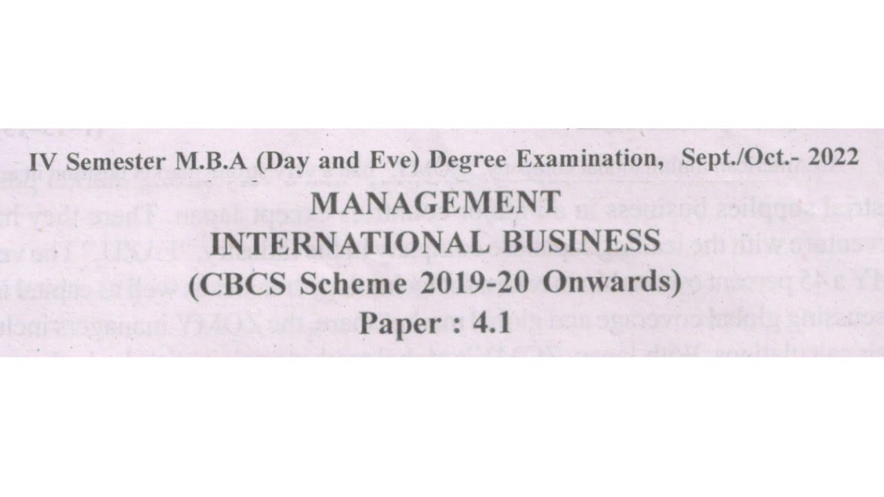 International Business 2022 Question Paper | MBA 4th sem - YouTube