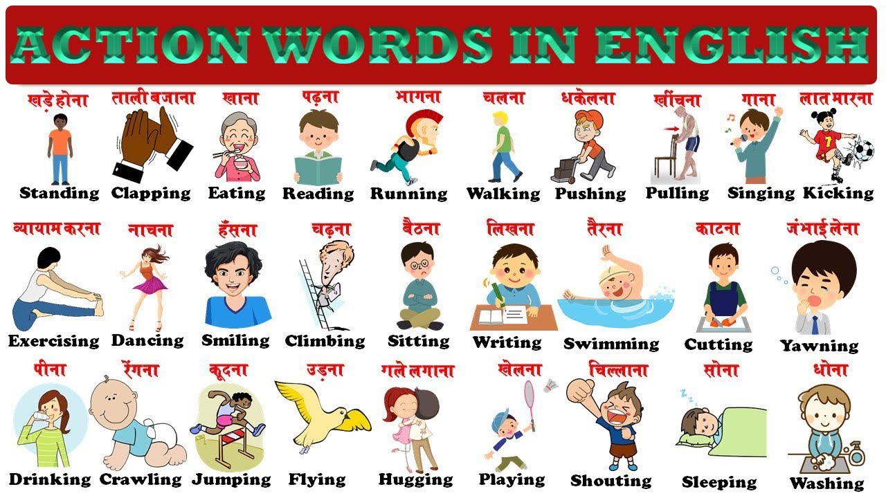ACTION WORDS IN ENGLISH Kids Vocabulary 40 Action Verbs With 