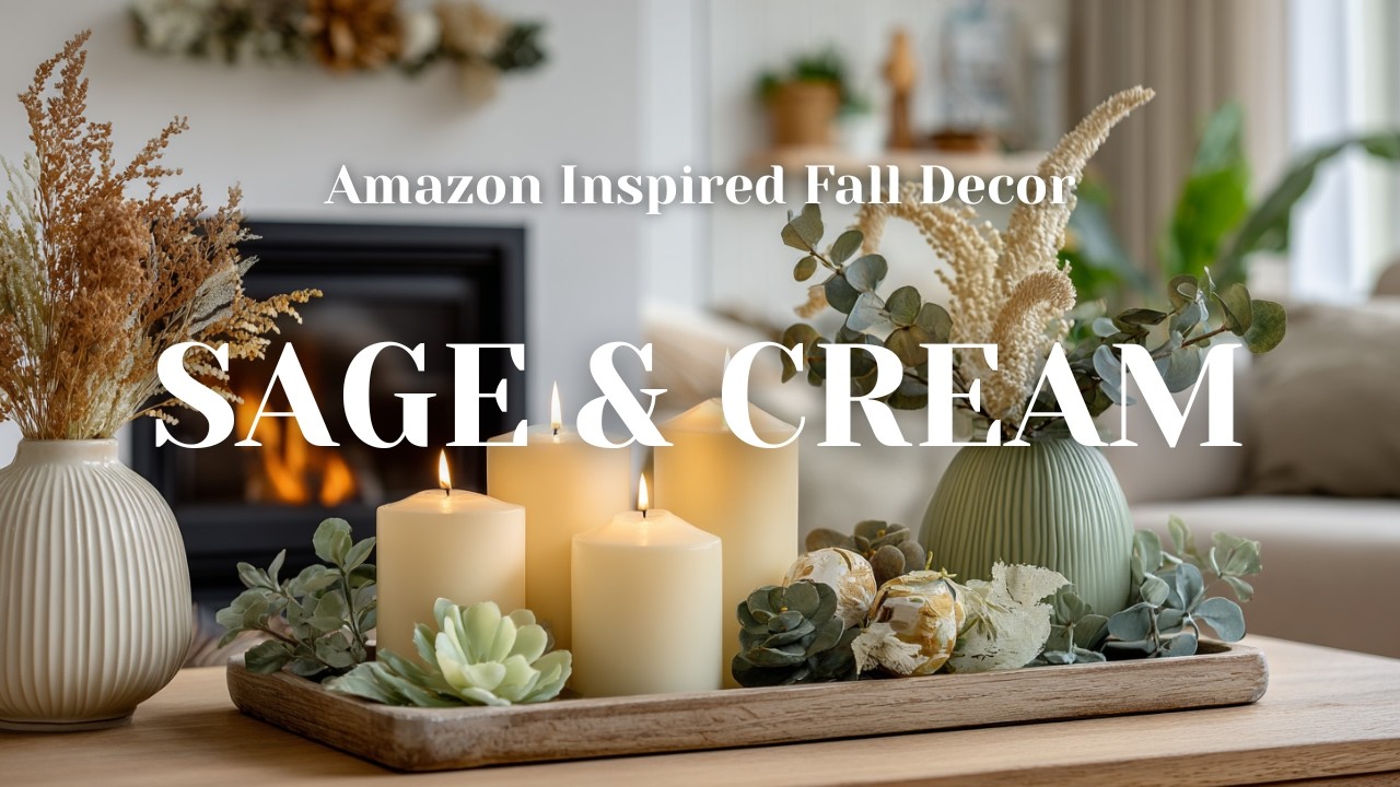 🍁💚 Amazon Inspired Fall Decor Using Sage Green & Cream - YouTube