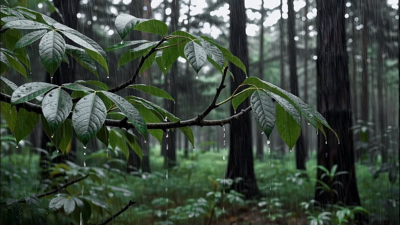 Soft Rain Falling on Leaves In the Forest designed for sleeping or ...