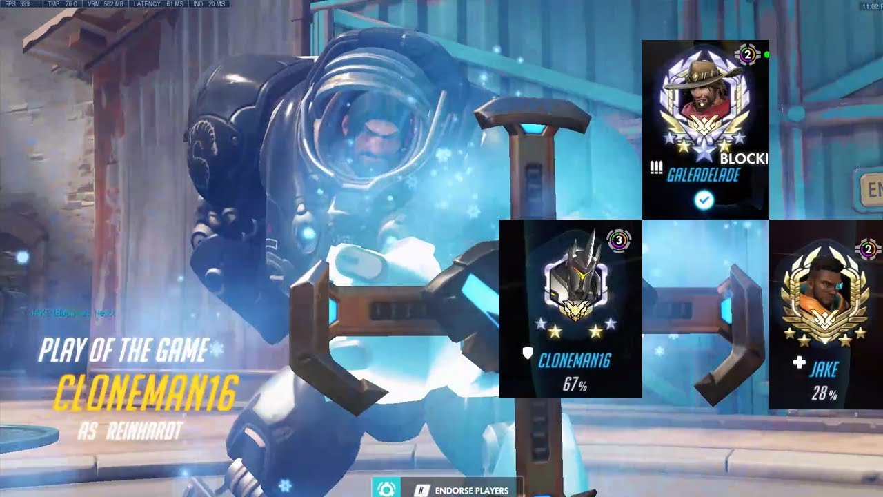 POTG! CLONEMAN16 + GALE + JAKE! CRAZY REINHARDT PLAYS! OVERWATCH ...