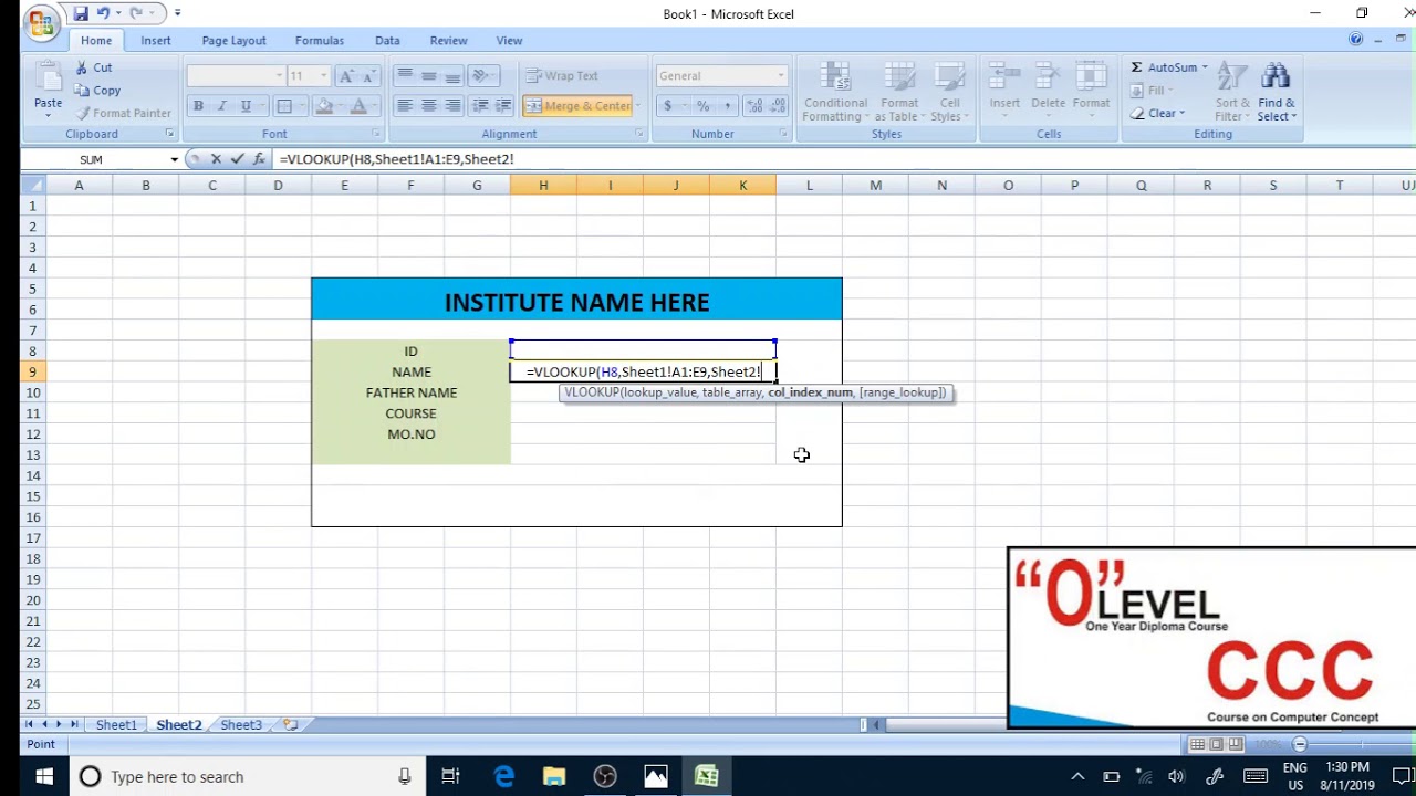 ID CARD IN EXCEL USING VLOOKUP FUNCTION YouTube ID CARD IN EXCEL USING VLOOKUP FUNCTION YouTube