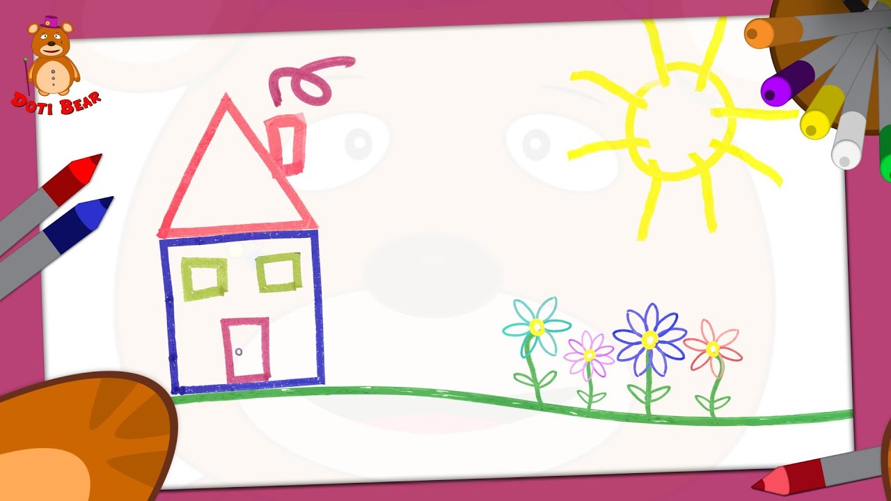 Doti Bear - learning shapes - How to draw a HOUSE? - YouTube