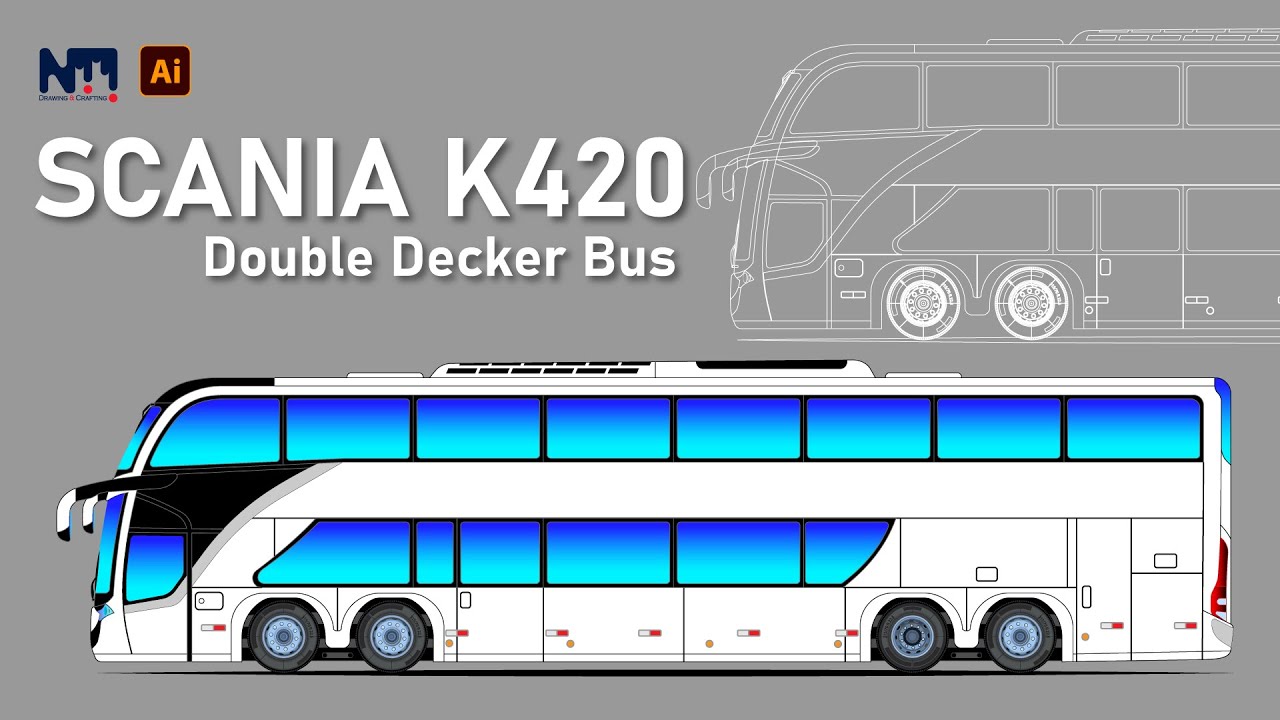 Drawing of a Scania K420 Double Decker Bus in Adobe Illustrator || Bus ...