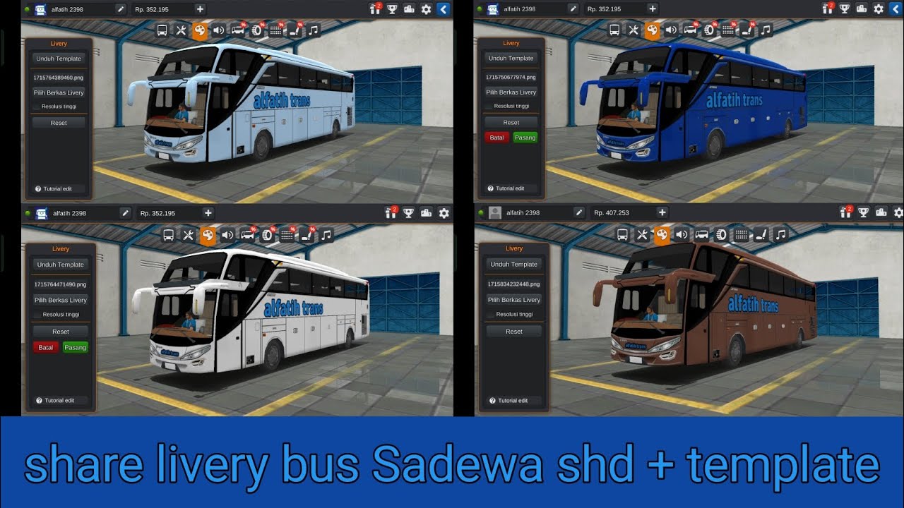 share livery bus Sadewa shd + template bus simulator Indonesia - YouTube
