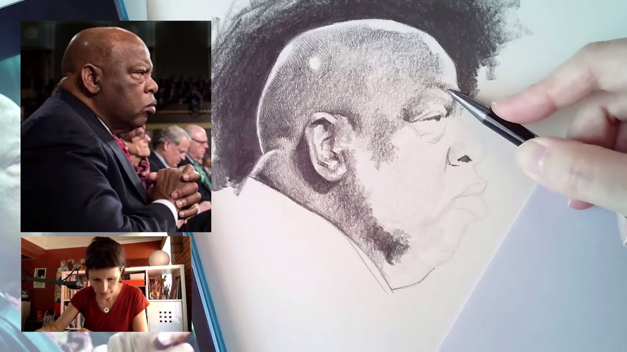 Drawing Faces with France - July 18, 2020 - Portrait of John Lewis ...