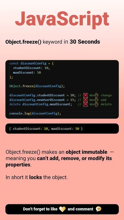 Freeze Object In Javascript Htmlcss Code Coding Reactjs Nodejs Js
