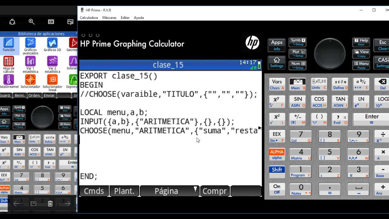 15.- HP PRIME PROGRAMAS : Entrada" CHOOSE WAIT" "ARITMETICA"... - YouTube