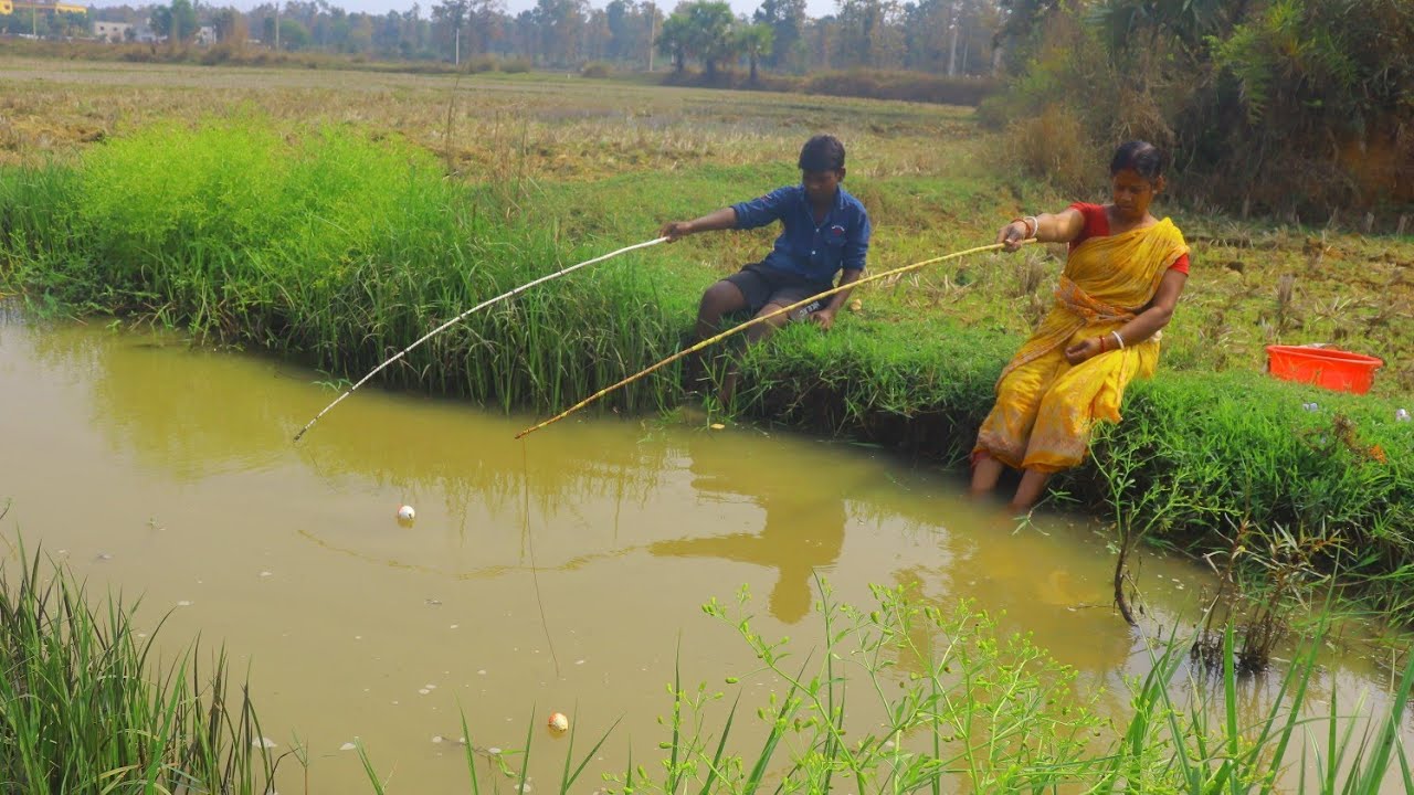 Fishing Video🎣|| Village women and Boy catching monster fish in large ...