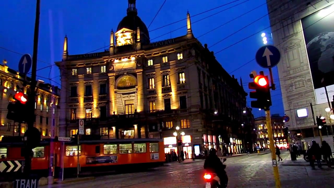 Milan center, city lights - YouTube