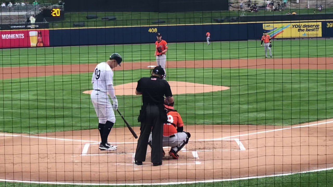 Aaron Judge rehab at bat in AAA - YouTube