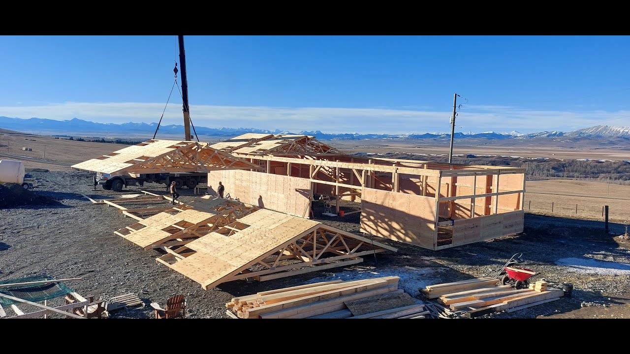 Building a POLE BARN | Crane Lifts 80 Foot Roof - YouTube
