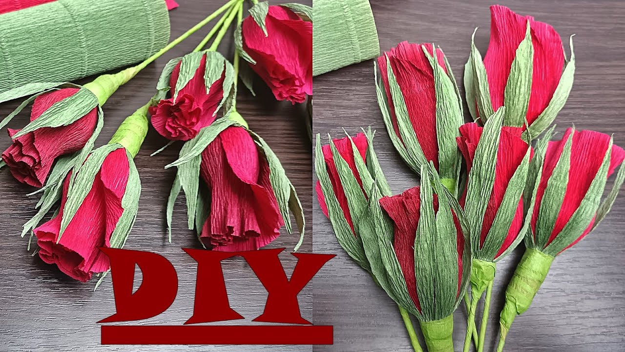 Paper Rosebud with/without Candies / DIY crepe paper flowers - YouTube