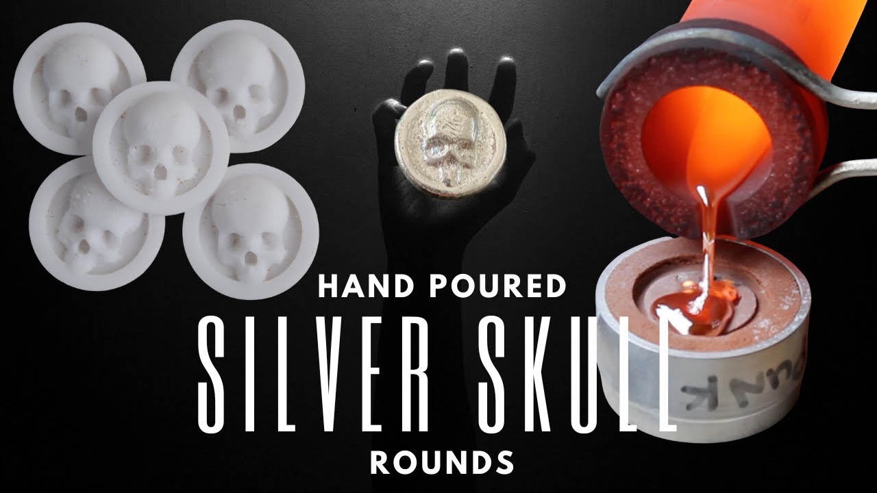 Our very first hand poured silver production run 20 Skull rounds - YouTube
