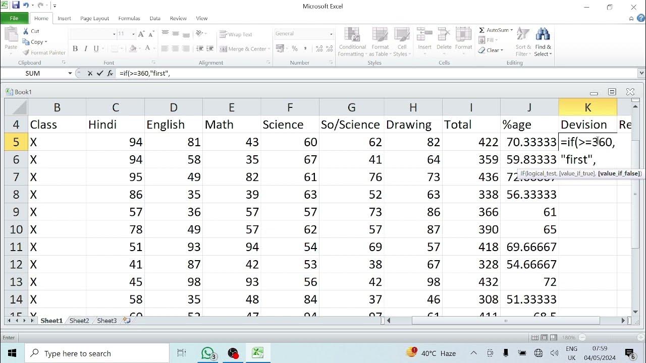 Microsoft Excel mein 10th class ka marksheet kaise banaye - YouTube