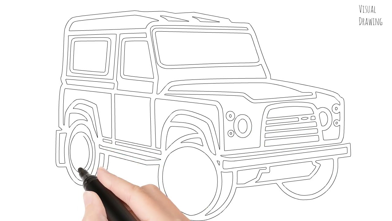 Land Rover Defender Car Sketch Drawing Easy, How To Draw Simple Quick ...