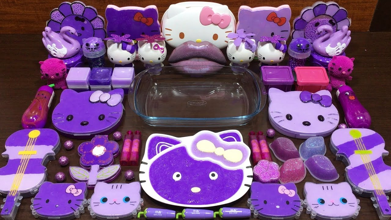 Purple Hello Kitty Slime | Mixing Random Things into Slime | Satisfying ...
