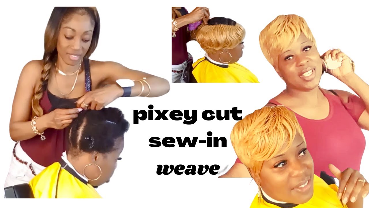 How to sew-in pixie a PIXIE CUT weave hairstyle - YouTube