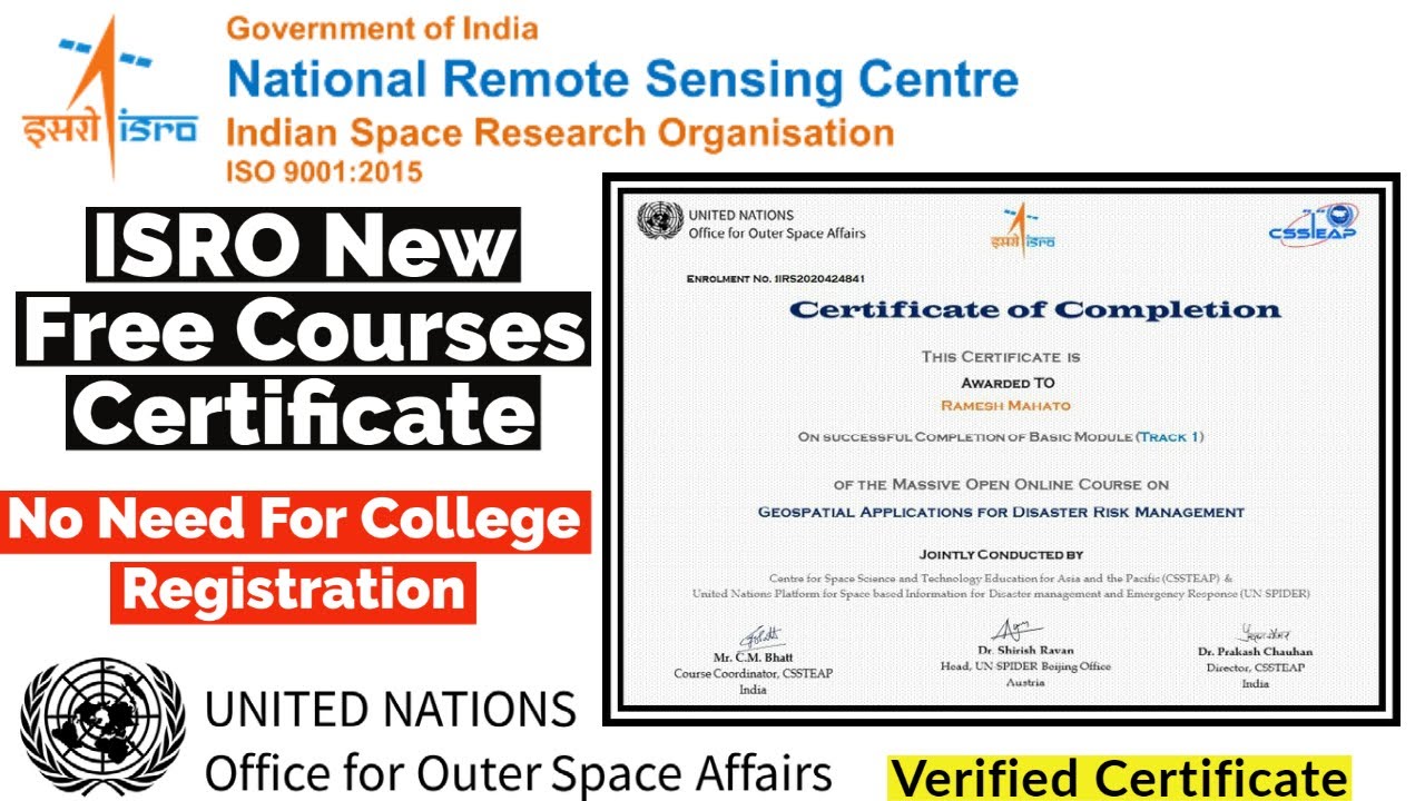ISRO Government Certification Course FREE NOW | ISRO New Courses | No ...