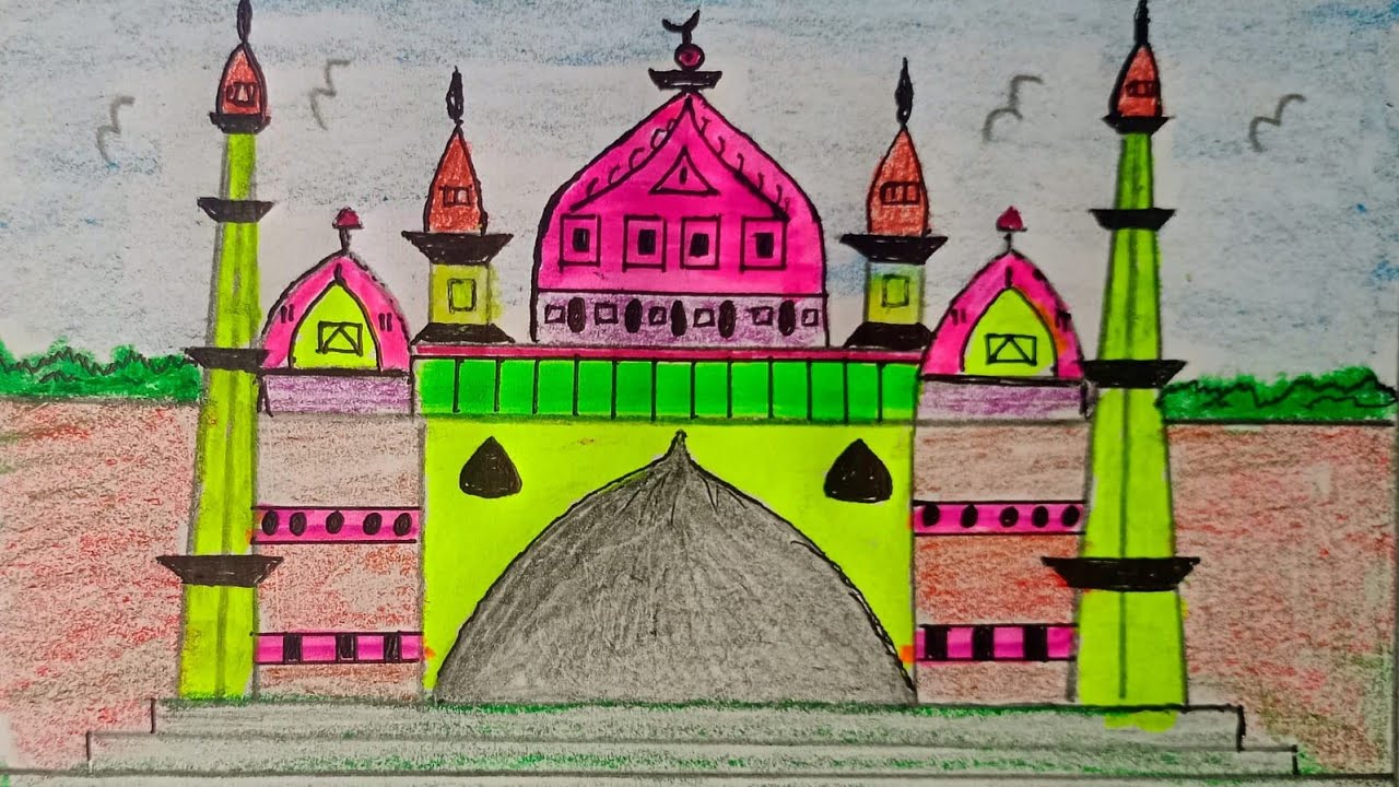 Draw a beautiful masque | Moshjid Aka | মসজিদ অংকন ‌| Drawing Tutorial ...