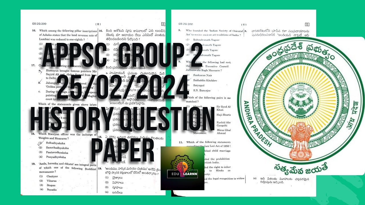 APPSC Group 2 History Question paper 25/02/2024. - YouTube