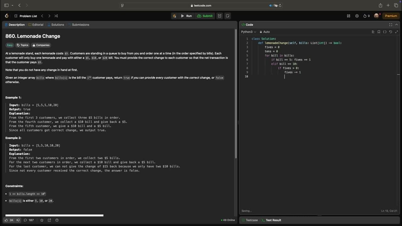 No Sound Leetcode 860: Lemonade Change - YouTube