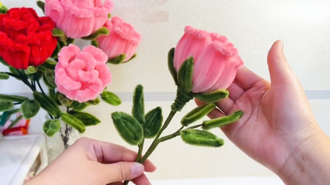 How to Make Rose Flower with Pipe Cleaners | DIY Pipe Cleaner Flower ...