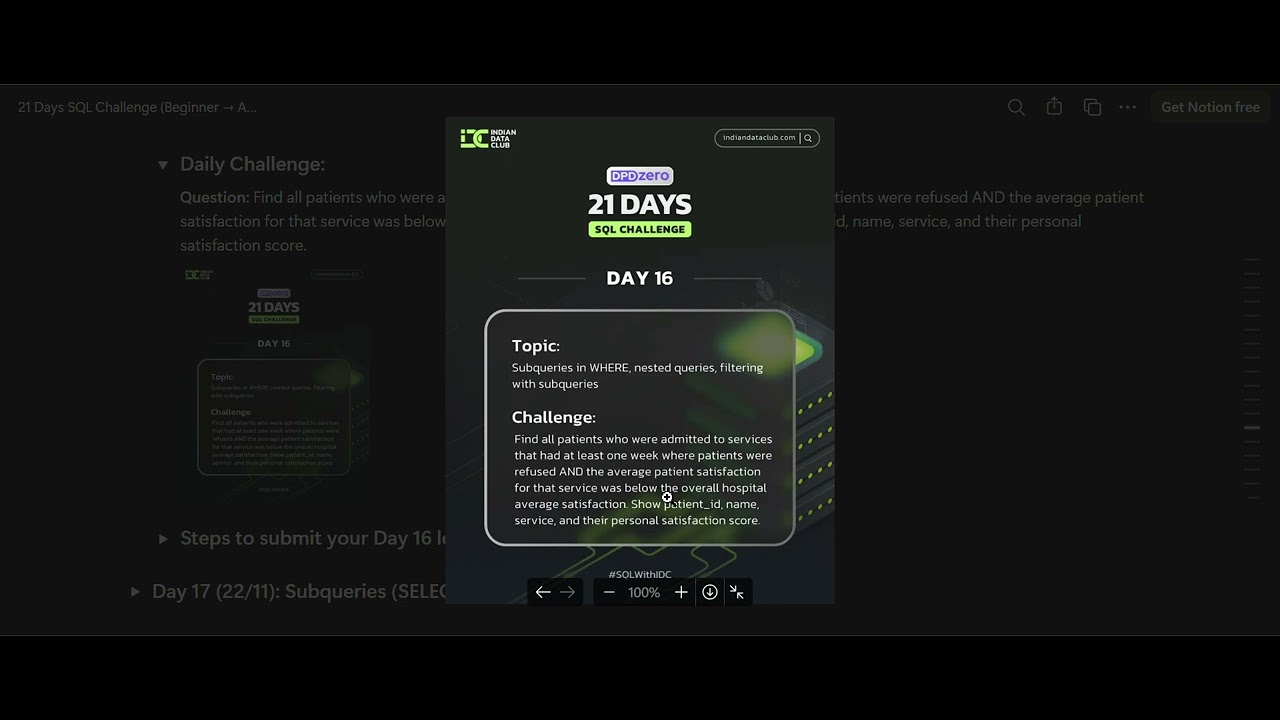 day 16 sql challenge | subqueries in where #idcwithsql - YouTube